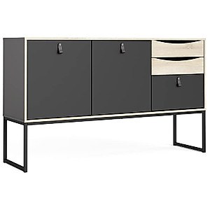 Tvilum, Black Matte and Oak Structure Stubbe 2 Door Sideboard with 3 Drawers