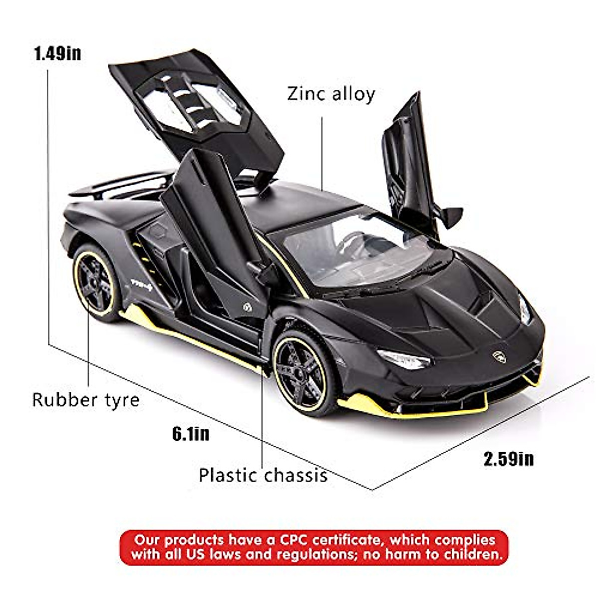 BDTCTK Compatible for 1:32 Lamborghini LP770 Car Model Toy Child Sound and Light Pull Back Car Zinc Alloy Toys for Kids Boy Girl Gift (Black)
