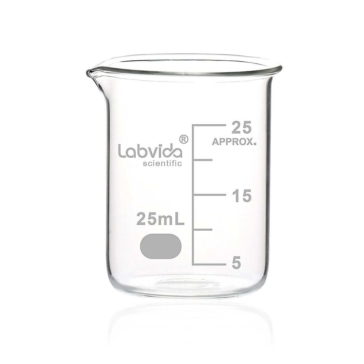 Labvida 24pcs of Low Form Glass Beakers, 3.3 Borosilicate with Printed Graduation, Vol.25ml,LVA037