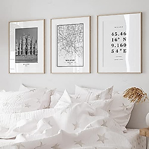 Dear Mapper Milano Italy View Abstract Road Modern Map Art Minimalist Painting Black and White Canvas Line Art Print Poster Art Print Poster Home Decor (Set of 3 Unframed) (12x16inch)