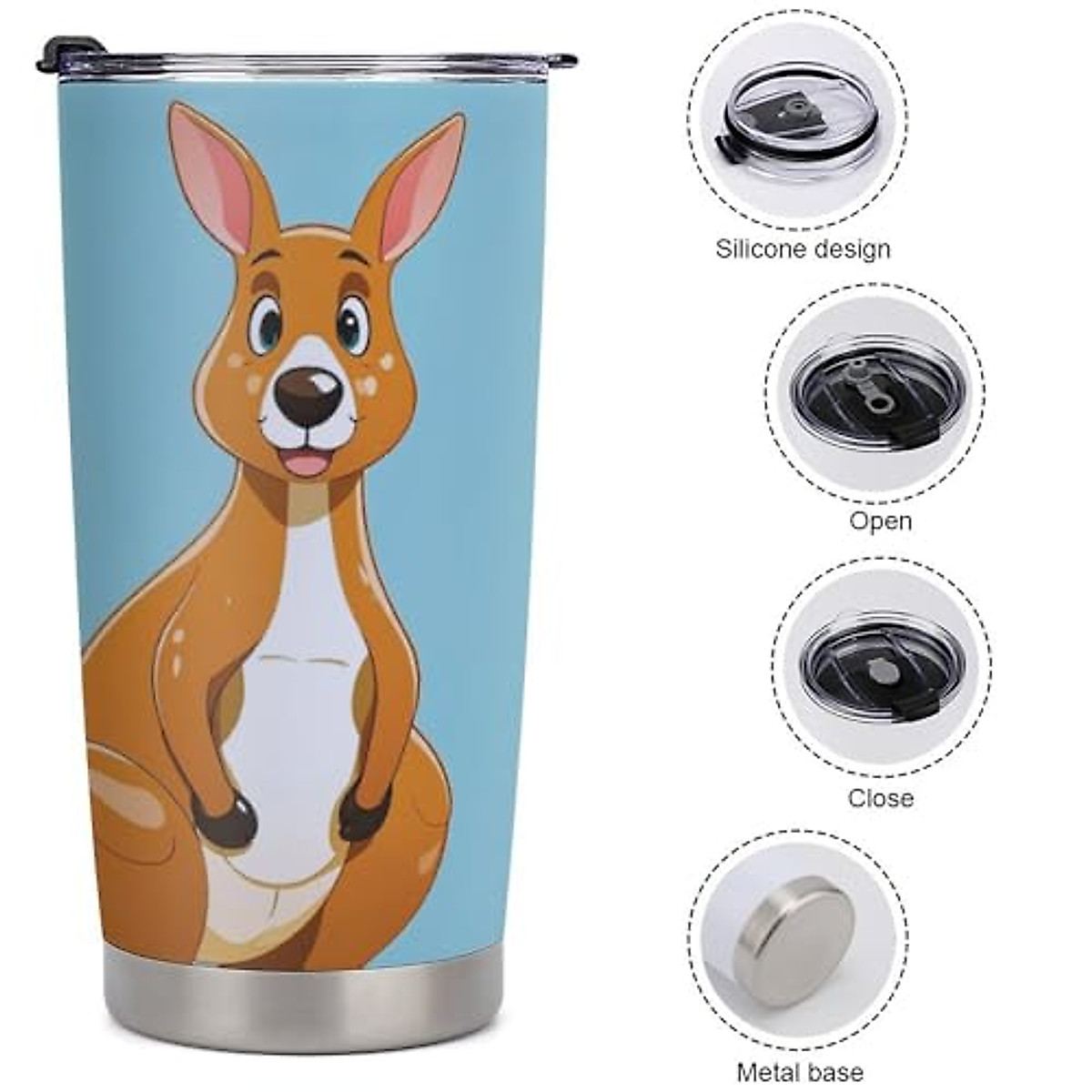 LHDGSJE Funny Cartoon Kangaroo Zoo 20 Oz Tumbler Stainless Steel Coffee Mug Reusable Travel Mug Leak-proof Large Capacity Car Cup Insulated Tumbler Fits in Car Cup Holder