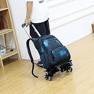 ETAISHOW Boys Girls Rolling Backpack Primary Schoolbag Galaxy-Print Kids Luggage Wheeled Rucksack with 6 Wheels