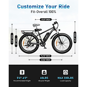 AMYET EB26 Electric Bike for Adults Peak 1500W Electric Bicycle 48V 15AH (720WH) Battery Electric Bike 26" Fat Tire Mountain 28mph 7 Speed Gears Dual Shock Absorber Ebike (Black)