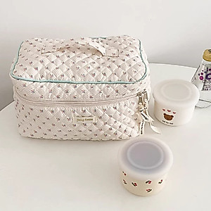 BEBOKI Kawaii Coquette Makeup Bag Cute Cosmetic Bag Aesthetic Floral Makeup Pouch Travel Toiletry Large Bags for Women Girls Kawaii Stuff, Beige A02