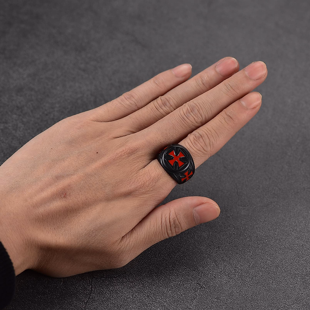 FaithHeart Masculine Punk Knight Templar Cross Ring Size 10 Fashion Stainless Steel Maltese Symbol Jewelry for Woman