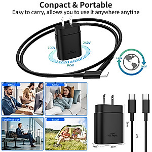 Type C Charger Fast Charging for Samsung 25W Fast Charger, 2-Pack PD/PPS USB C Fast Wall Charger Block with 6FT Type C to Type C Cable for Samsung Galaxy S23/S22/S21/S20/Note 20/Note 10/ iPhone 15