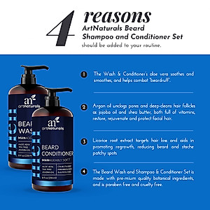 Artnaturals Beard Shampoo and Conditioner Set - Softens, Strengthens and Smooths Mustache and Beard Hair - All Skin and Hair Types