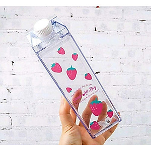 Milk Carton Water Bottle 17oz (500mL) Plastic Clear Square, No BPA Leakproof Portable Reusable Milk Carton Shaped Juice Bottle Perfect for Fitness Gym Camping Sports
