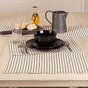Katie's Vintage Stripe Placemats, Set of 4, 12" x 18", Urban Rustic Famhouse Kitchen Dining Room Table Top Décor Mats, Natural Cream w/ Black Stripe