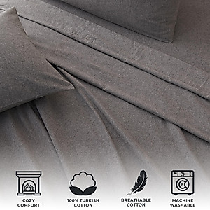 4 Piece Cotton Blend King Grey Flannel Sheet Set | Cotton Bedding Sheets & Pillowcases | Warm, Double Brushed for Softness Bed Sheets (Heathered Dark Grey, King)
