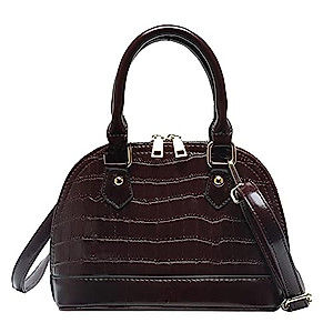 Zip Around Dome Patent Leather Satchel Mini Top Handle Tote Bag Shell Shape Purse Handbags
