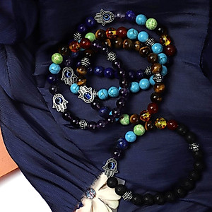 Manfnee 6PCS 7 Chakra Evil Eye Bracelet Reiki Healing Balancing Beaded Bracelet for Men Women