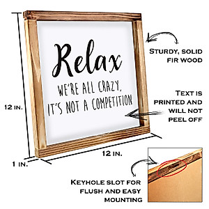 MAINEVENT Relax were All Crazy Its Not A Competition Sign 12x12 Inch, Wall Signs Decor, Farmhouse Mantle Decor, Funny Signs Decor, were All Crazy Sign, Crazy Wall Art