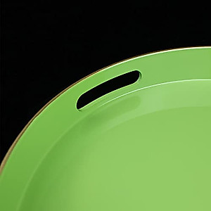 Leemxiiny Lime Green Round Decorative Tray with Handles, 13" Elegant Coffee Table Serving Tray for Ottoman Living Room, Bathroom, Outdoors, Breakfast