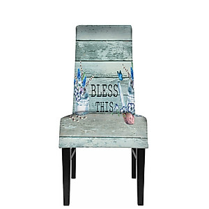 WONDERTIFY Flower Garden Chair Covers for Dining Room Spring Blooming Flowers Wooden Board Stretch Slipcovers Chair Protector Decor for Home and Banquet