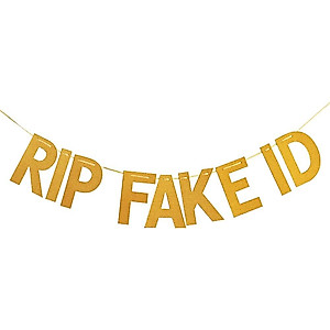 21st Birthday Decorations for Him Her Gold Glitter Rip Fake ID Banner Backdrop For 21 Birthday Party Favors Funny 21st Birthday Gifts For Her