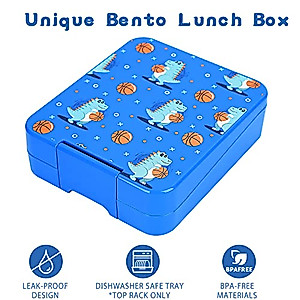 Bento Lunch Box Set for Kids with 10oz Soup Thermo, Leak-Proof Lunch Containers with 4 Compartment, Kids Thermo Hot Food Jar and Insulated Lunch Bag for Kids to School,BPA-Free(Basketball)