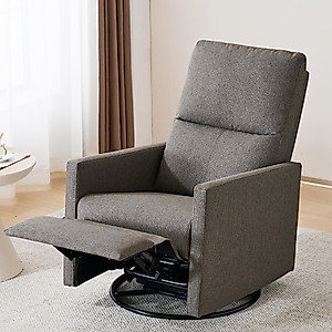 Ketaiyou Swivel Rocking Recliner Chair for Adults, Rocker Nursery Glider Chair for Living Room Bedroom, Upholstered Fabric Reclining Single Sofa Chair(Grey)