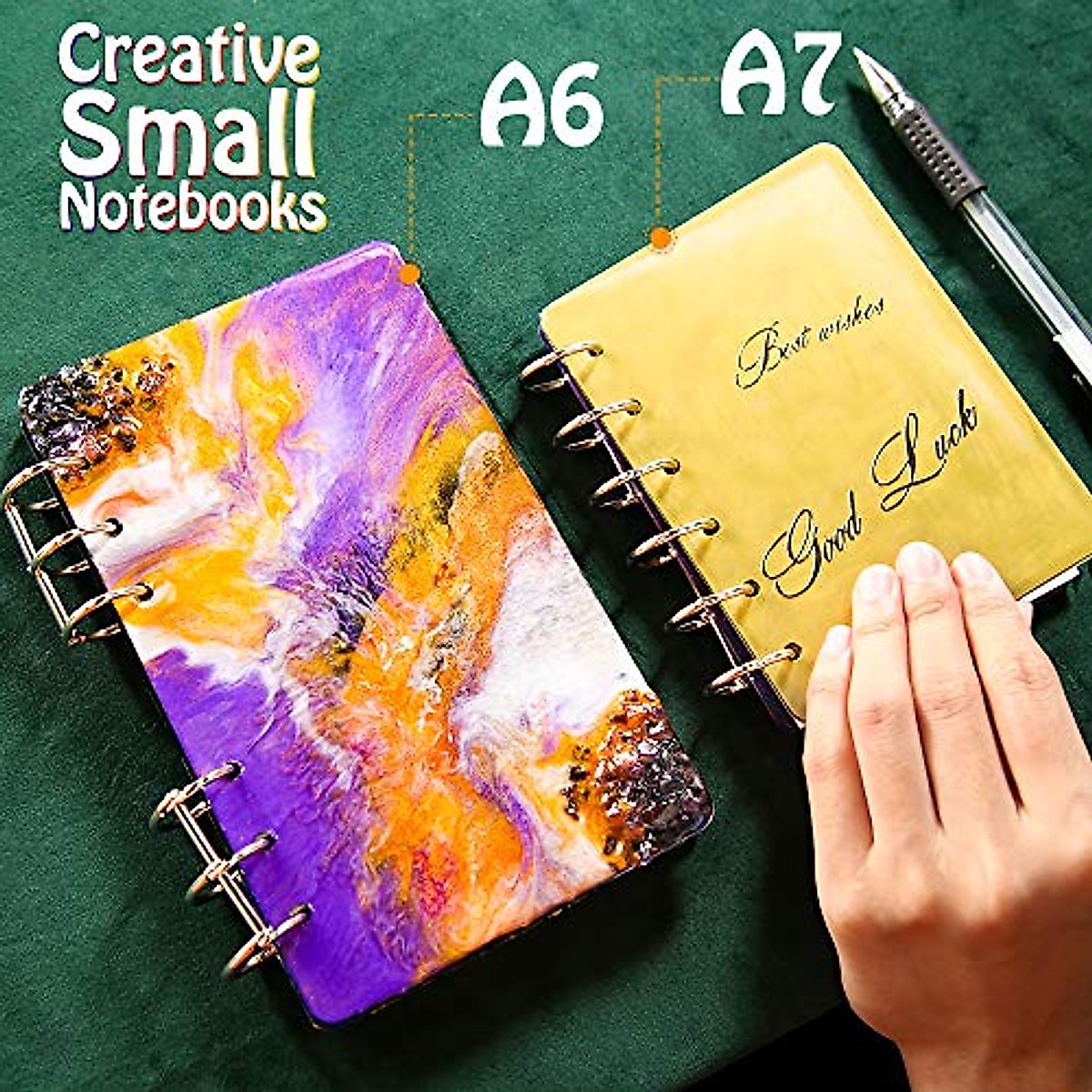 3Pcs Notebook Cover Resin Casting Molds for A5 A6 A7, LEOBRO Notebook Cover Silicone Molds, Resin Notebook Molds, Silicone Resin Molds for Notebook Epoxy Resin DIY, with Book Rings, Tweezers, Spoons