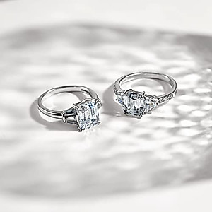 DIAMONBLISS Emerald Cut Ring for Women 925 Sterling Silver Prong Set Engagement Cocktail Ring Band | 3.60 Carats Cubic Zirconia CZ Simulated Diamond (9)