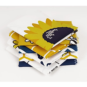 Soimoi 8 Pc Fat Quarter Bundle - Bee Print 18"x 22" DIY Patchwork- 100% Cotton Pre-Cut Quilting Fabric (Yellow & Blue)