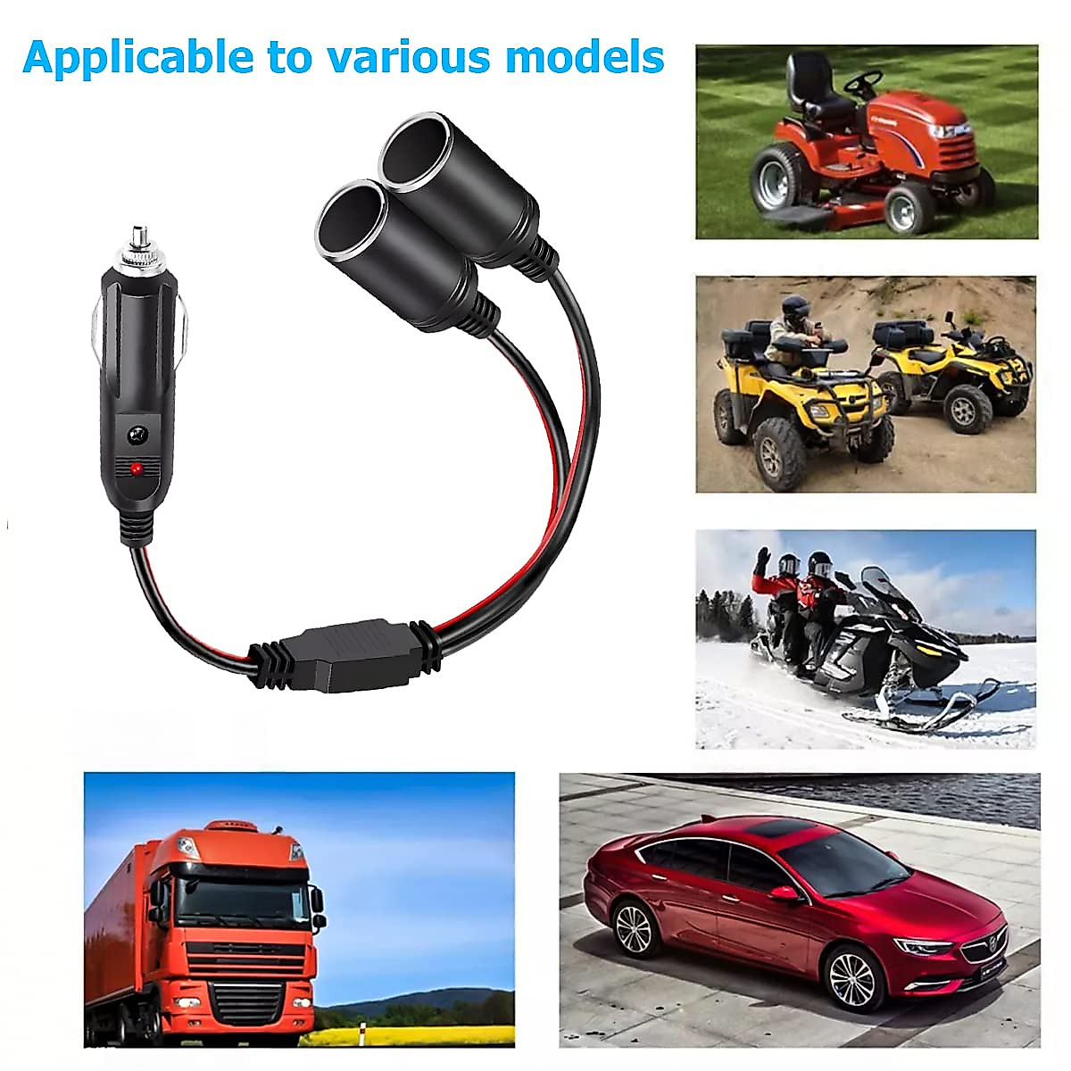 1 to 2 Car Cigarette Lighter Splitter Adapter, 12V 24V Plug Socket 2-Way Splitter Y Adapter, 5.9" Cigarette Lighter Extension Cord with 15A Fuse, Auto Power Charger Port for All Cars