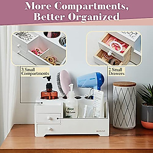 Boxoo Hair Tools Organizer with Drawers - Blow Dryer, Curling Iron, Straightener, Hair Brush Holder - Dressing Table, Bathroom Countertop Storage Caddy - Makeup, Toiletries, Hot Tools Holder, White