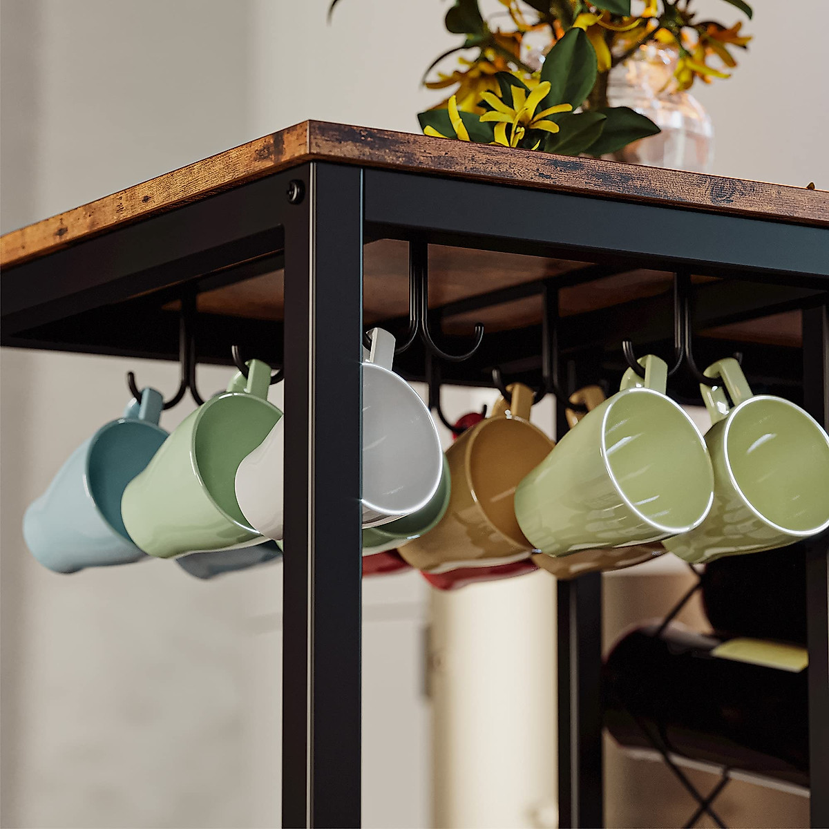 IRONCK Bar Cart, Serving Cart with Wine Rack Glasses Holder Kitchen Cart on Wheels Wood and Metal Frame, Vintage Brown