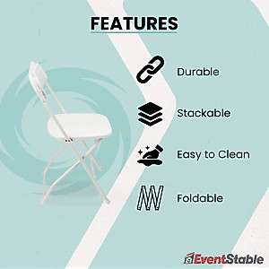 EventStable TitanPRO White Plastic Folding Chair - Lightweight Foldable Outdoor Chair - Durable Patio Chairs - Chairs Set for Parties Banquet Events - 100 Pack