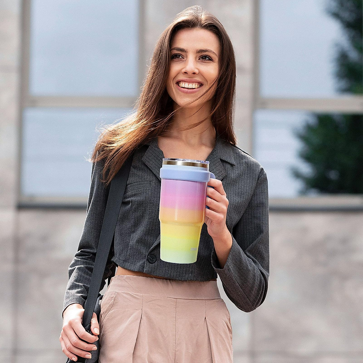 Zenbo 24 oz Insulated Cup with Handle,Silicone Boot,Leak-Proof Lid, Double Wall Vacuum Tumbler-Ideal For Cold/Hot Drinks,Travel Coffee Mug