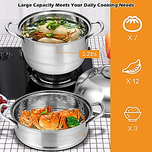 COSTWAY 4-Tier Steamer for Cooking, 11 Inch Stainless Steel Steamer Pot with Tempered Glass Lid, Handles on Both Sides, Includes 2 Steaming Septa, Dishwasher Safe, Ideal for Vegetable, Food, Kitchen