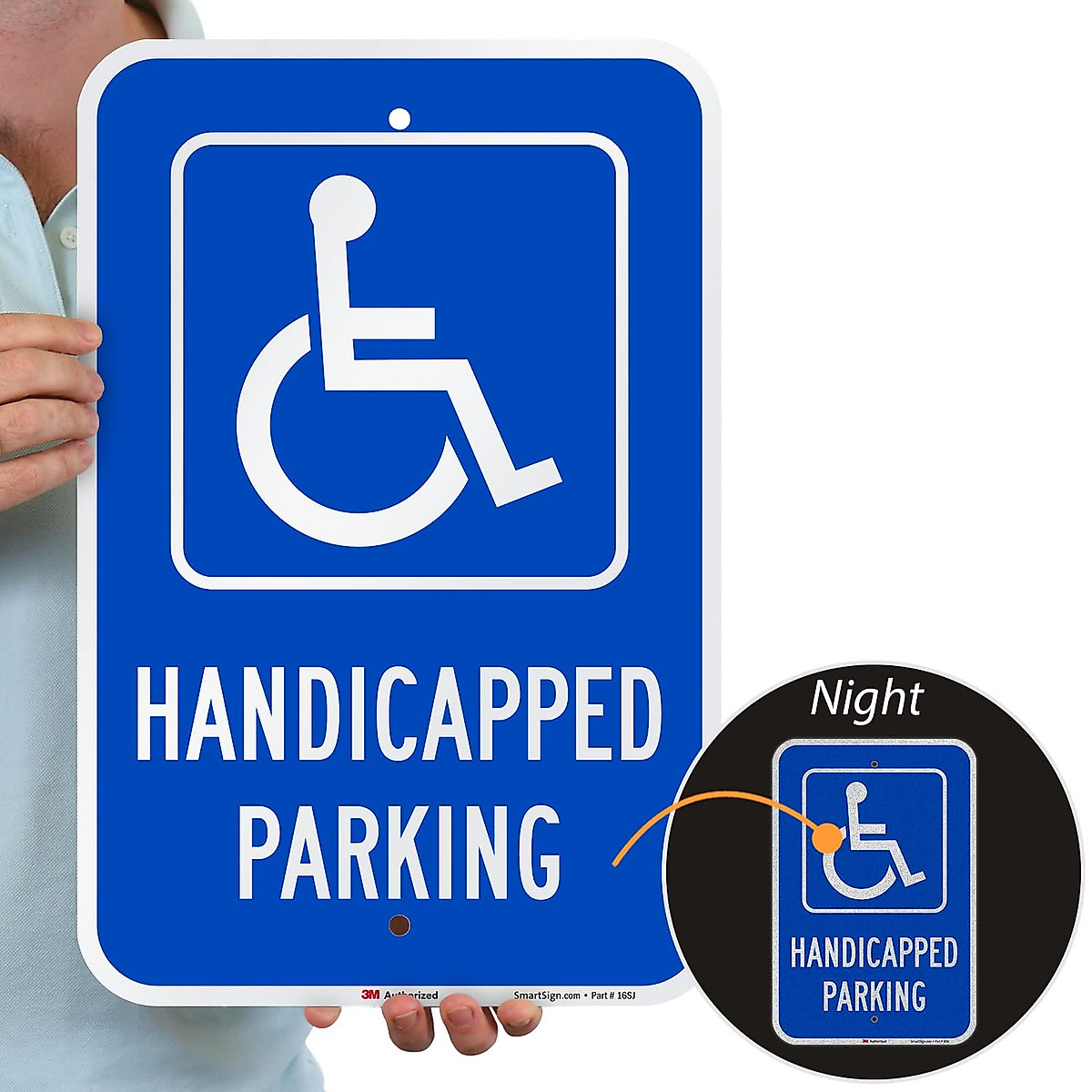SmartSign Handicapped Parking Sign, 12 x 18 Inches 3M Engineer Grade Reflective Aluminum, Pre-Drilled Holes, USA Made