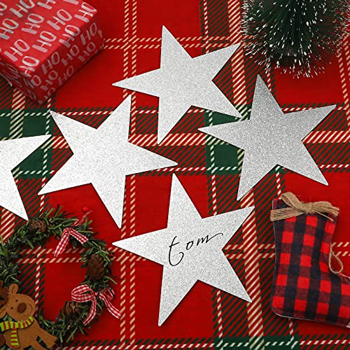 50pcs Glitter Star Cutouts, 6inch Twinkle Star Glitter Paper Confetti Star Shape Paper Cut Outs for Bulletin Board Classroom Wall Party Supplies (Silver)