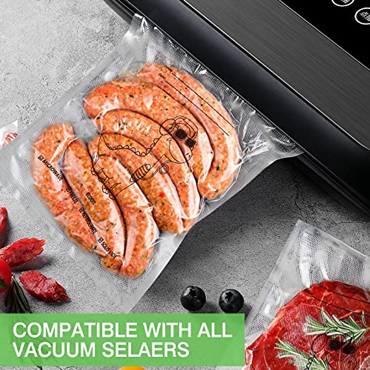 EZDOIT Vacuum Sealer Bags Commercial Grade for Food Saver, Food Sealer Bags BPA Free, Heavy Duty, Food Vac Bags for Storage Meal Prep or Sous Vide 100 Pack (8'' x12'')