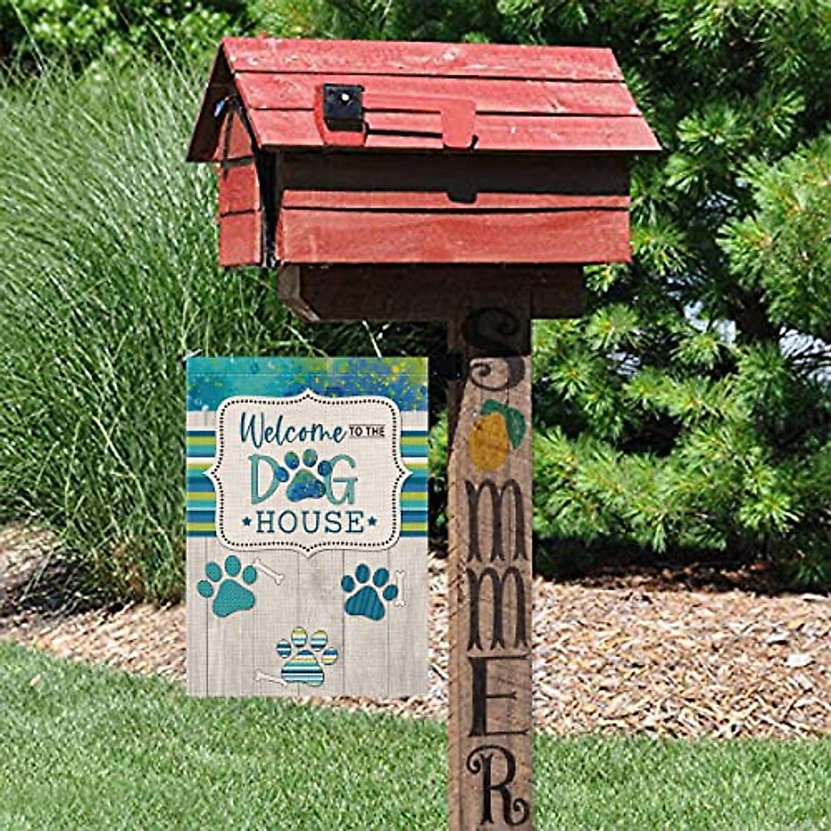 Dog Garden Flag Welcome to Dog House Cute Striped Vertical Burlap Double Sided Outdoor Decor Yard Lawn Home Decoration 12.5 x 18 Inch