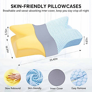 Anvo Cervical Neck Pillow for Neck and Shoulder Pain - Memory Foam Neck Pillows for Pain Relief Sleeping, Side Sleeper Pillow, Contour Orthopedic Firm Pillow for Back Stomach Sleeper - Blue