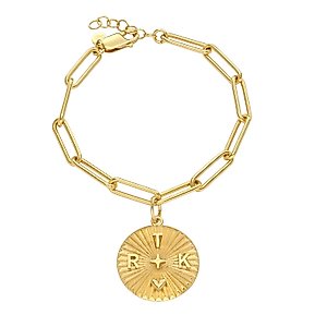 Oak&Luna - Dainty Personalized Initial Medallion Bracelet - in Precious 18K Gold Vermeil/Gift for Her, Woman, Mother/For Anniversary, Mother's Day, Birthday (18K Gold Vermeil)