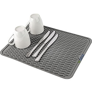 Martina Online Large 12¨x 16¨ Silicone Dish Drying Mat, kitchen, Elegant gray , Easy Clean Sink Mat Large Heat-resistant Dish Drainer Mat for Kitchen Counter, Sink