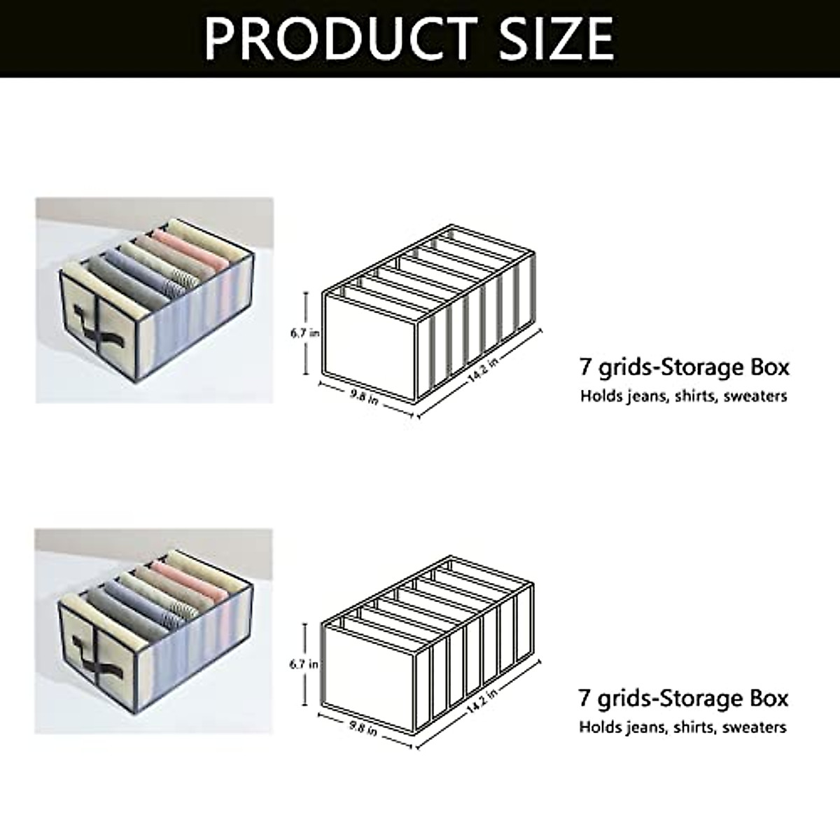 Kocuos Upgraded Clothes Organizer, Closet Organizers and Storage, Wardrobe Clothes Organizer for Folded Clothes, Separator Drawer Organizer Divider for Underwear, T-shirts (2PCS (7 Grids, Gray))
