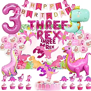 Pink 3rd Dinosaur BackdropParty Supplies