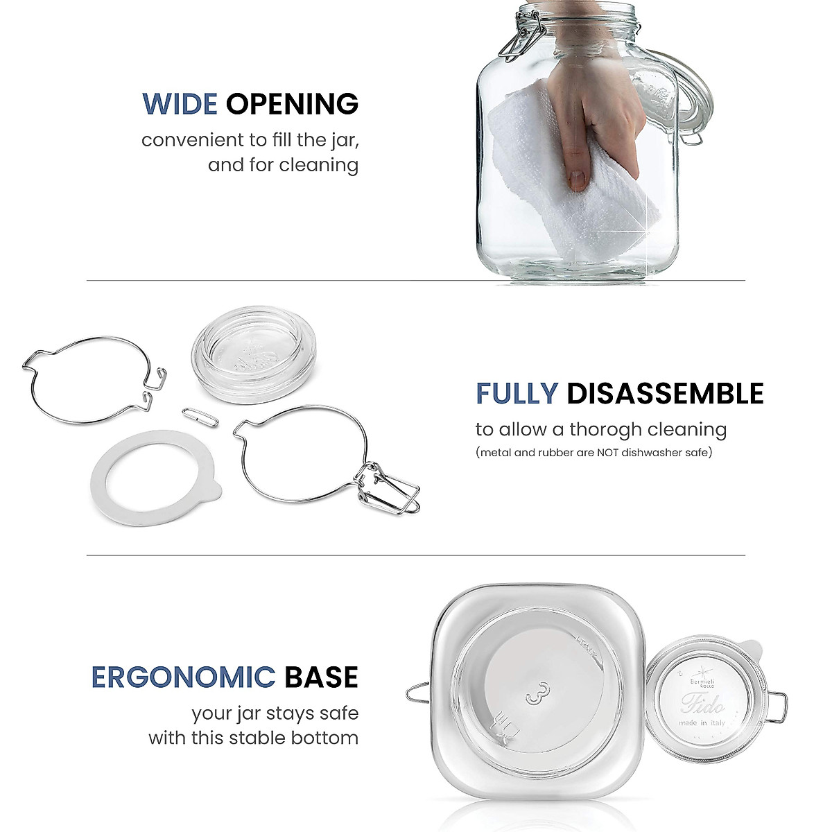 Bormioli Rocco Glass Fido Jars - 101½ Ounce (3 Liter) with hermetically Sealed hinged Airtight lid for Fermenting, Preserving, Bulk - dry Food Storage, With Paksh Novelty Chalkboard Label Set (2 Pack)