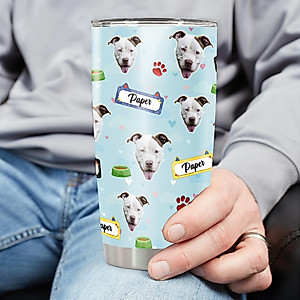 Personalized Dog Tumbler Customized Photo Pet Face Puppy Tumbler With Lid Stainless Steel Insulated Cute Travel Cups Gift for Dad Mom Mama Pet Lovers Birthday