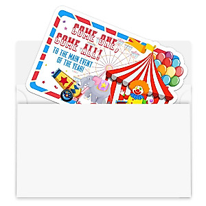 MUZRUYOU Carnival Circus Birthday Party Invitations card for Kids with Envelopes, Carnival Circus Party Supplies(20set