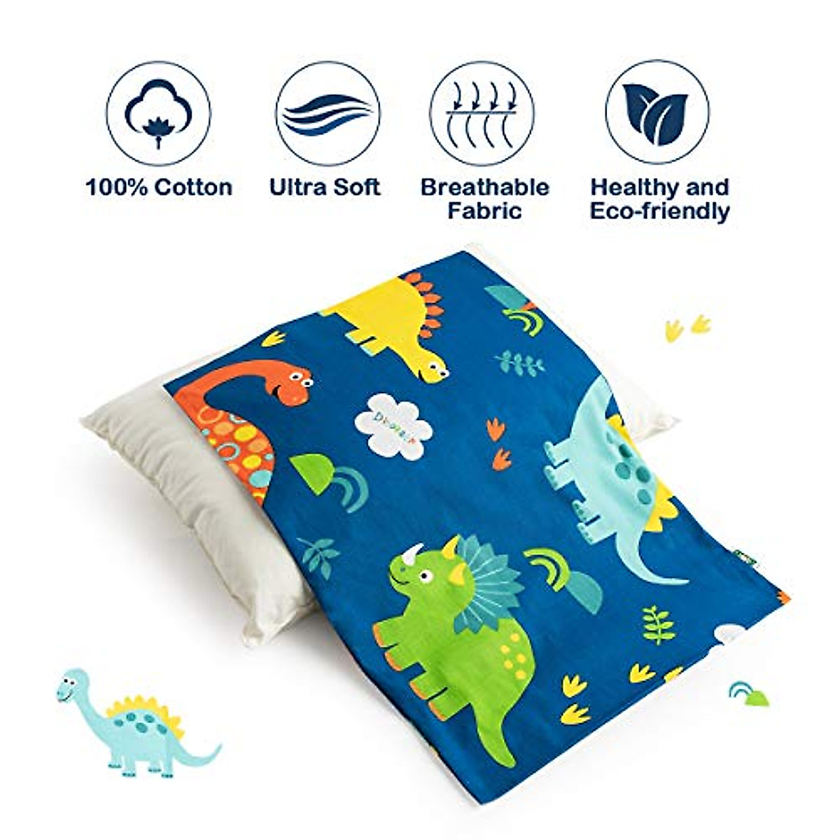 Sivio Toddler Pillowcases Ultra Soft 100% Cotton Bedding Pillow Case Cover for Child,Blue Dinosaur 14"x19" for 13"x18",12"x16" Pillow