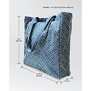 KOASIS Denim Bag for Women Girls Shoulder Tote Bag Casual Style Lightweight Travel Shopper Beach Bag, Denim Blue