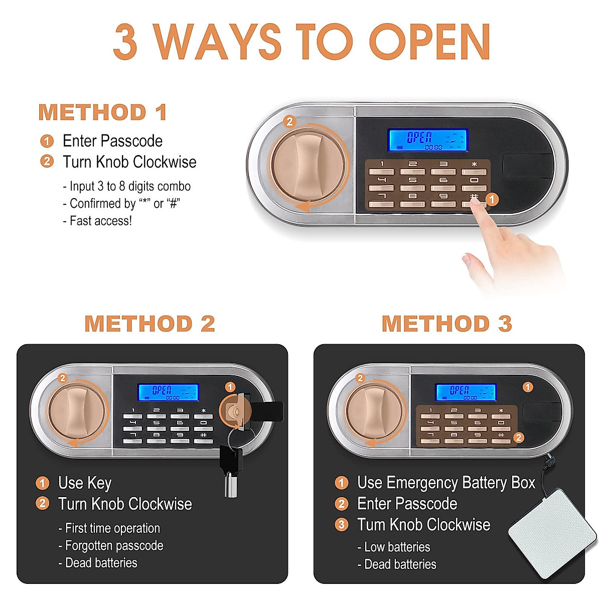 1.0 Cubic Feet Home Safe Fireproof Waterproof, Digital Home Security Safe Box with Programmable Keypad and Removable Shelf, for Documents, Jewelry, Valuables, Black (9.8"W x 13.7"D x 9.8"H)