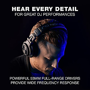 Denon DJ HP1100 | Professional Over-Ear DJ Headphones with 180-degree Cup Swivel & Leather Carry Bag (53mm driver / 3500mW input)