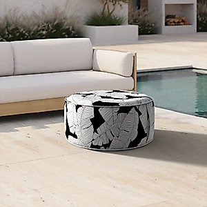 DYTXIII Inflatable Ottoman Stool D21 xH9 for Outdoor/Indoor Use, Water Repellent Patio Foot Rest Stool with Portable Handle,Round Pouf Ottoman Suitable for Garden,Deck and Camping - Stripe Grey