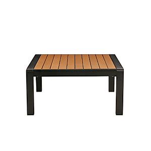 Christopher Knight Home Sornsa Outdoor Aluminum Frame Sets, Outdoor Sectional Sofas with Table Set, Aluminum Frame Sofas Sets, Polywood Accents Seating Patio Furniture Conversation Sets, Black