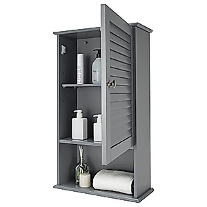 LOKO Bathroom Wall Cabinet, Bathroom Cabinet Wall Mounted with Single Shutter Door and Adjustable Shelf, Small Medicine Cabinet for Living Room, Kitchen or Entryway, 16.5 x 6.5 x 27.5 inches (Grey)